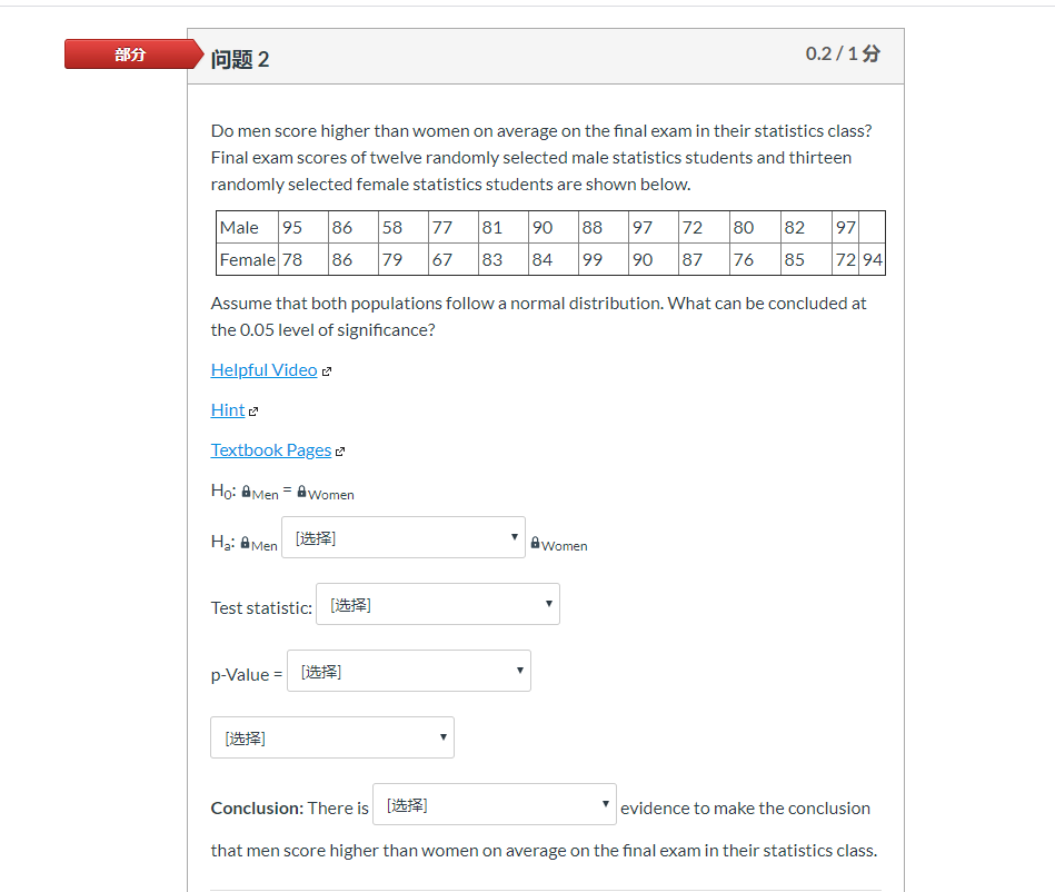 Solved ABST 202 0.2/19 Do men score higher than women on | Chegg.com