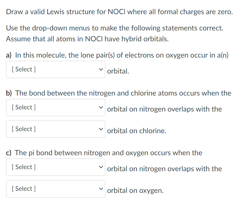 Solved Draw a valid Lewis structure for NOCI where all | Chegg.com