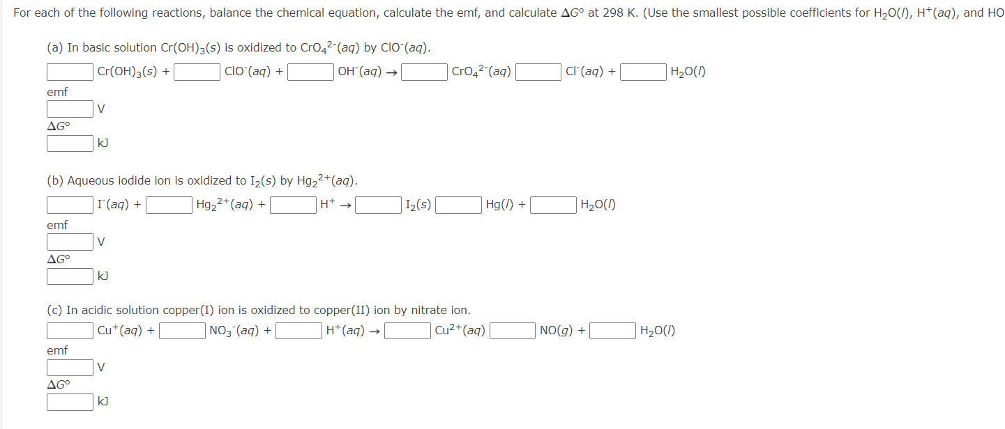 Solved r each of the following reactions, balance the | Chegg.com