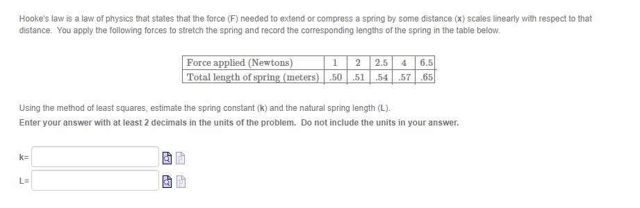 Solved Hooke's law is a law of physics that states that the | Chegg.com