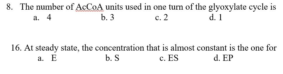 Solved 8. The number of AcCoA units used in one turn of the | Chegg.com