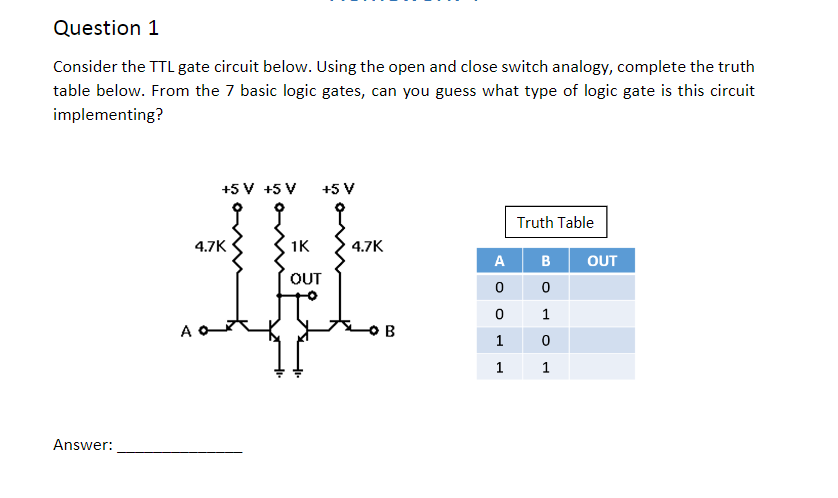 Solved Question 1 Consider the TTL gate circuit below. Using | Chegg.com