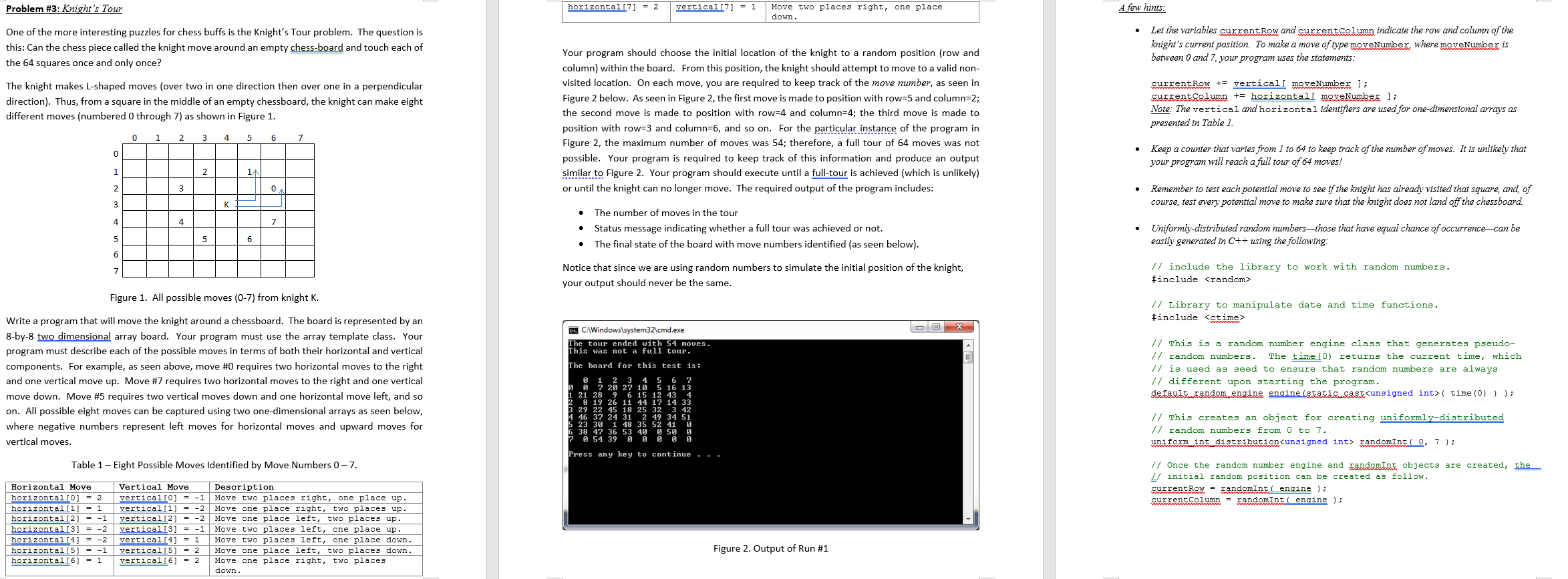 Solved Problem #3: Knight's Tour horizontal[7] = 2 | Chegg.com
