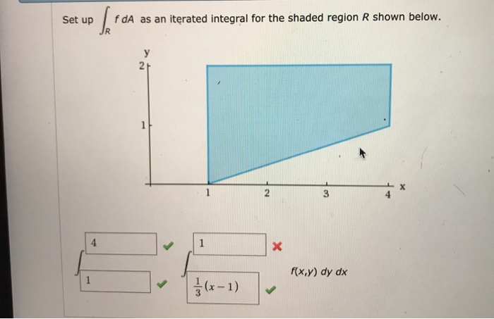 Solved f dA as an iterated integral for the shaded region R | Chegg.com