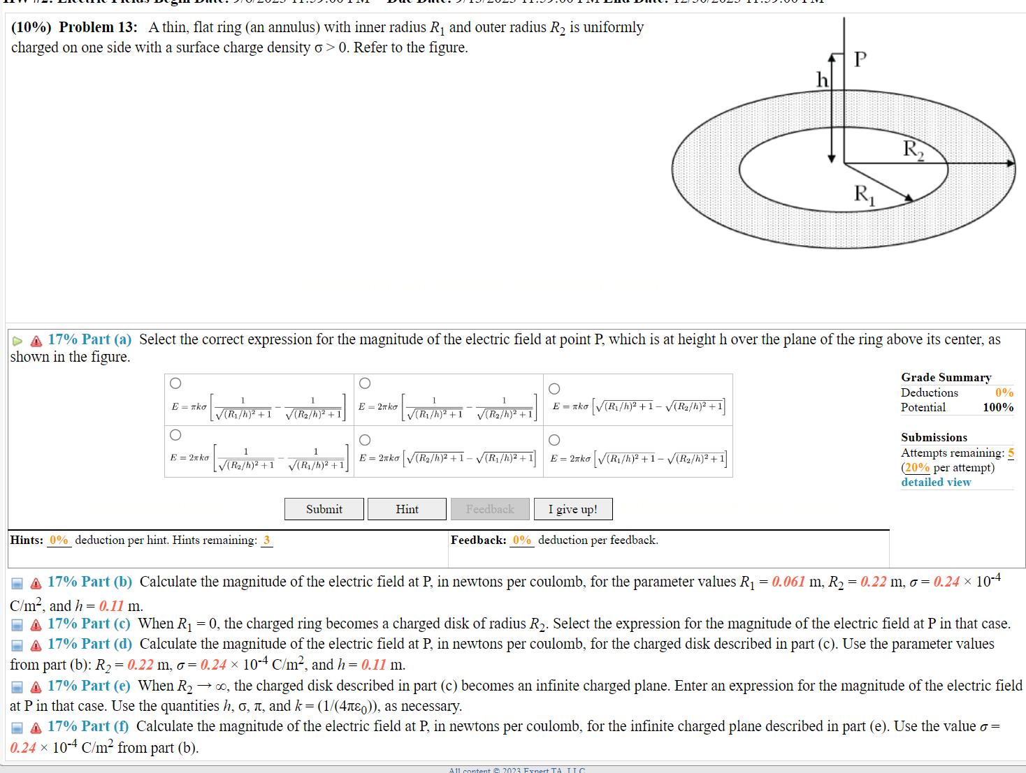 Solved (10\%) Problem 13: A thin, flat ring (an annulus) | Chegg.com