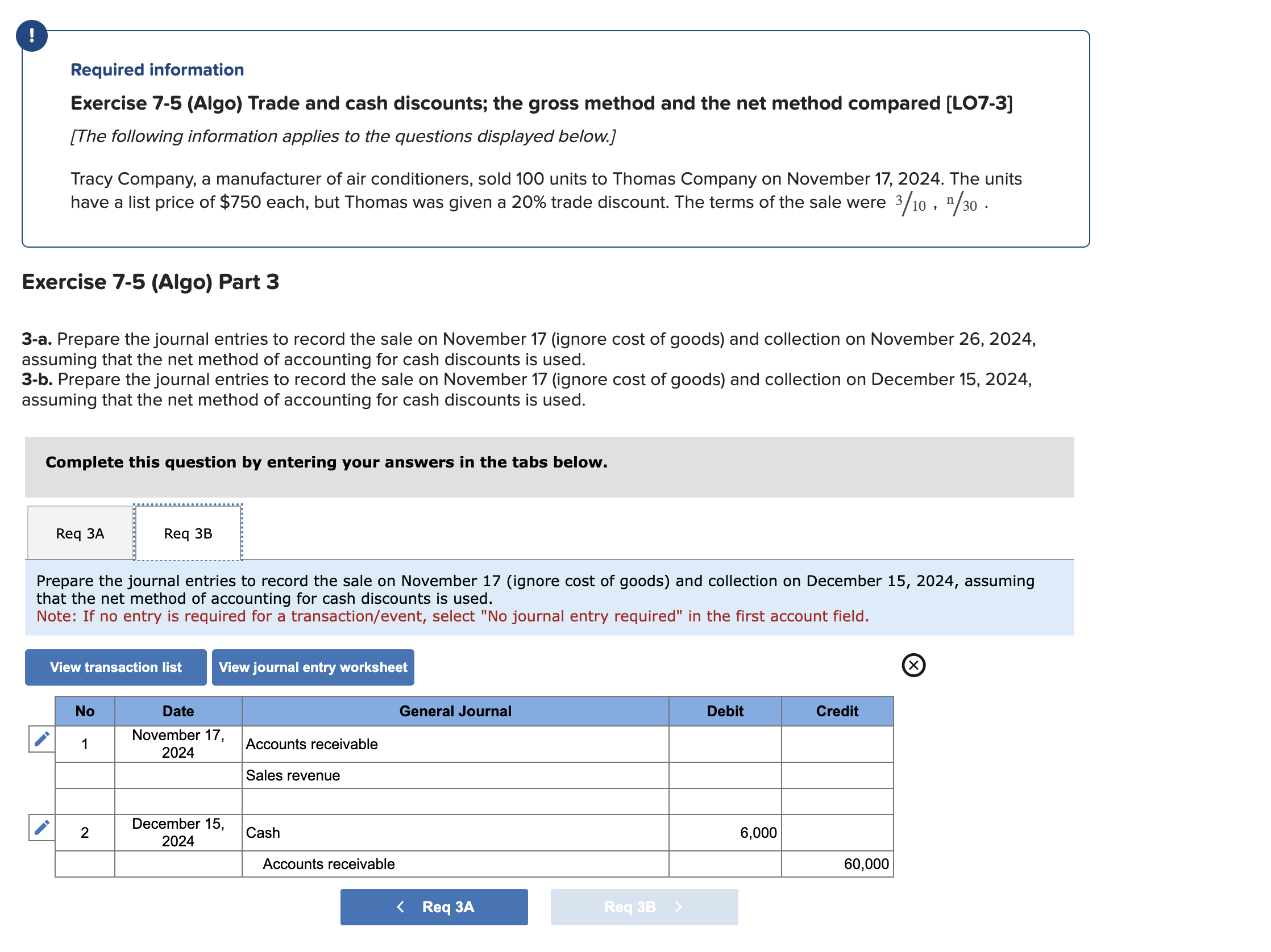 Required information Exercise 7-5 (Algo) Trade and | Chegg.com