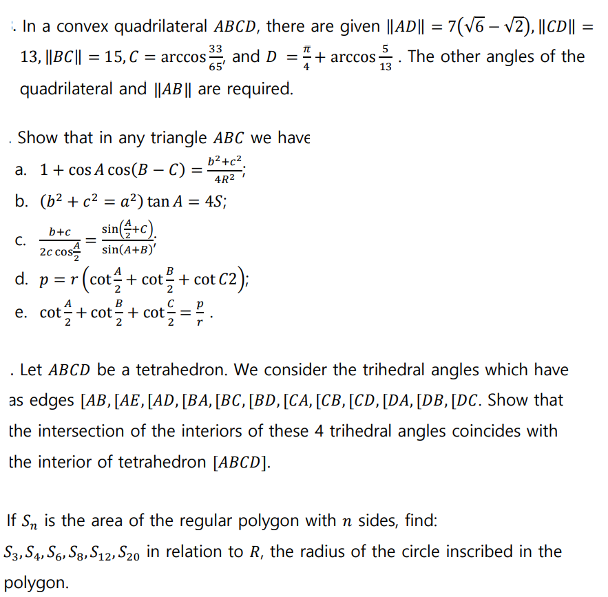 Solved . In a convex quadrilateral ABCD, there are given | Chegg.com