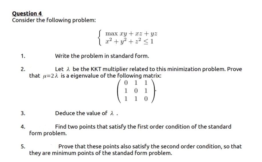 Solved Question 4 Consider the following problem: | Chegg.com