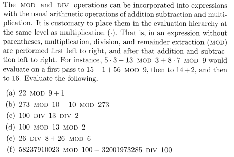 Solved The MOD and DIV operations can be incorporated into | Chegg.com
