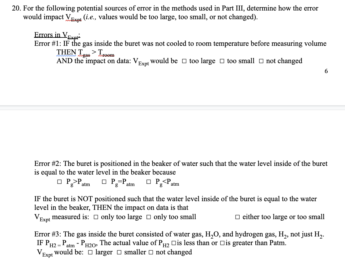 Solved 20. For the following potential sources of error in | Chegg.com