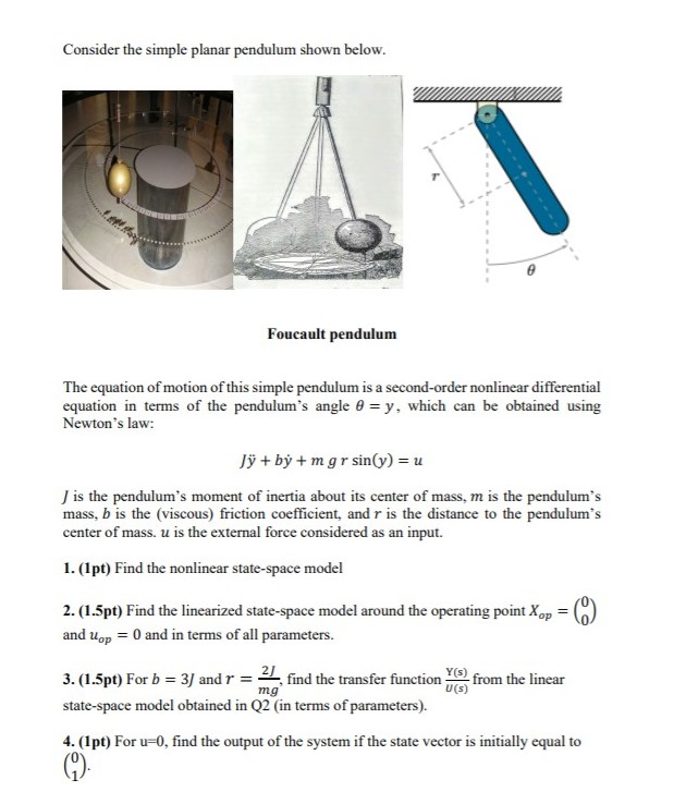 Solved Consider the simple planar pendulum shown below. | Chegg.com