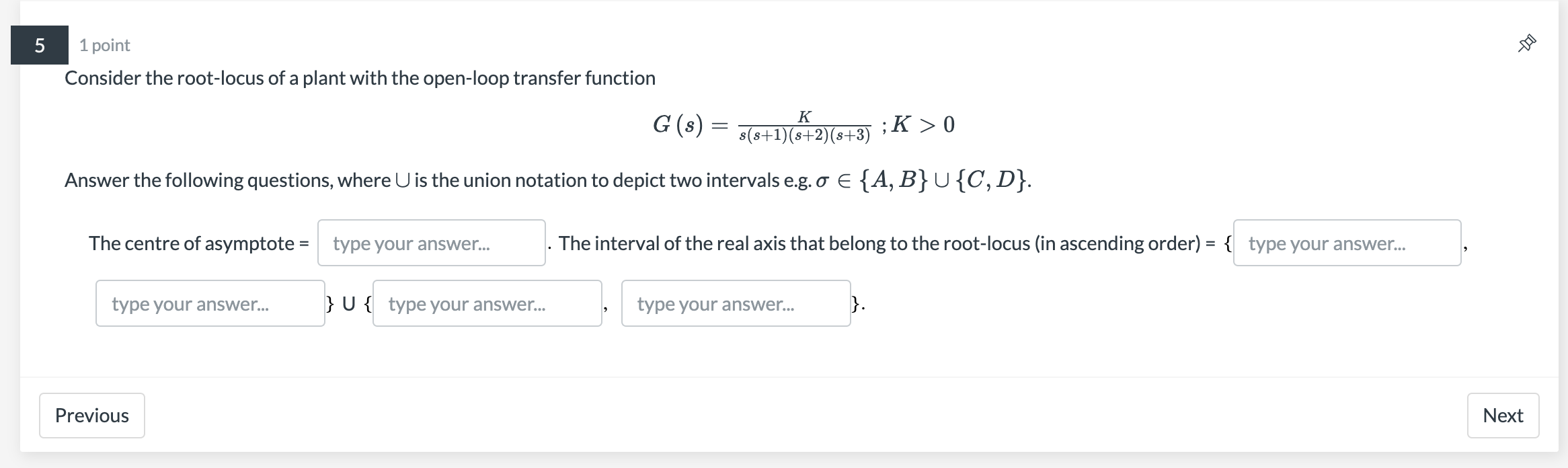 Solved 5 무 1 point Consider the root-locus of a plant with | Chegg.com