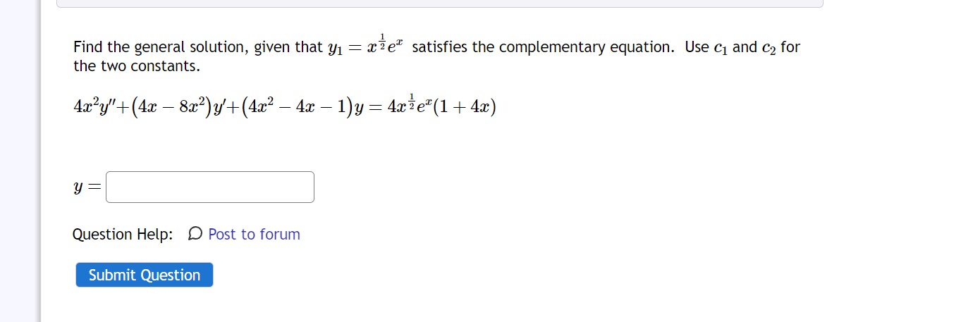 Solved Find the general solution, given that y1=x21ex | Chegg.com