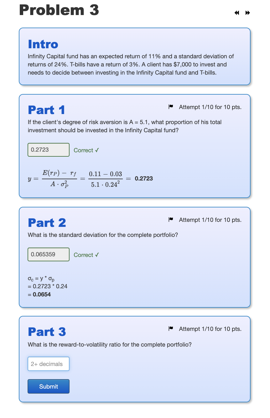 Solved Problem 3 Intro Infinity Capital fund has an expected | Chegg.com