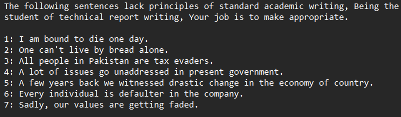 The following sentences lack principles of standard | Chegg.com