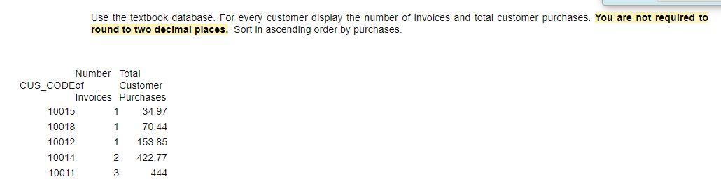 Solved Use the textbook database. For every customer display | Chegg.com