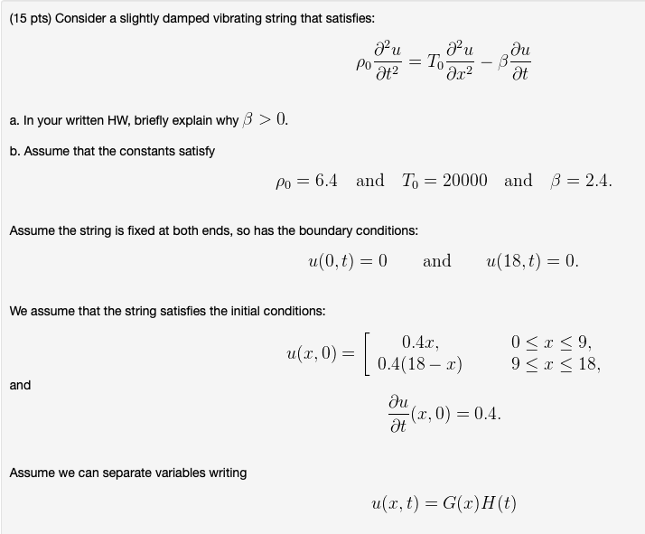 Solved (15 pts) Consider a slightly damped vibrating string | Chegg.com