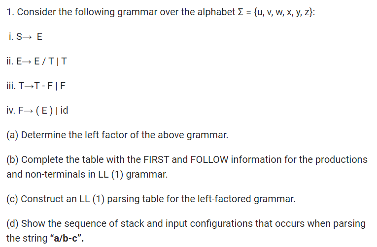 Solved 1. Consider the following grammar over the alphabet | Chegg.com