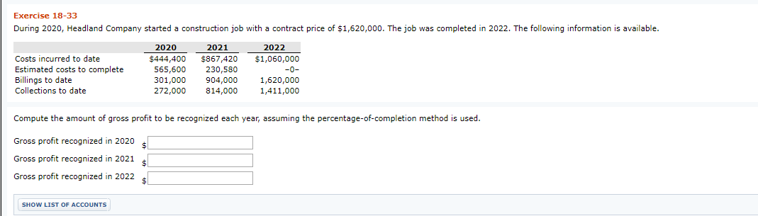 Solved Exercise 18-33 During 2020, Headland Company started | Chegg.com