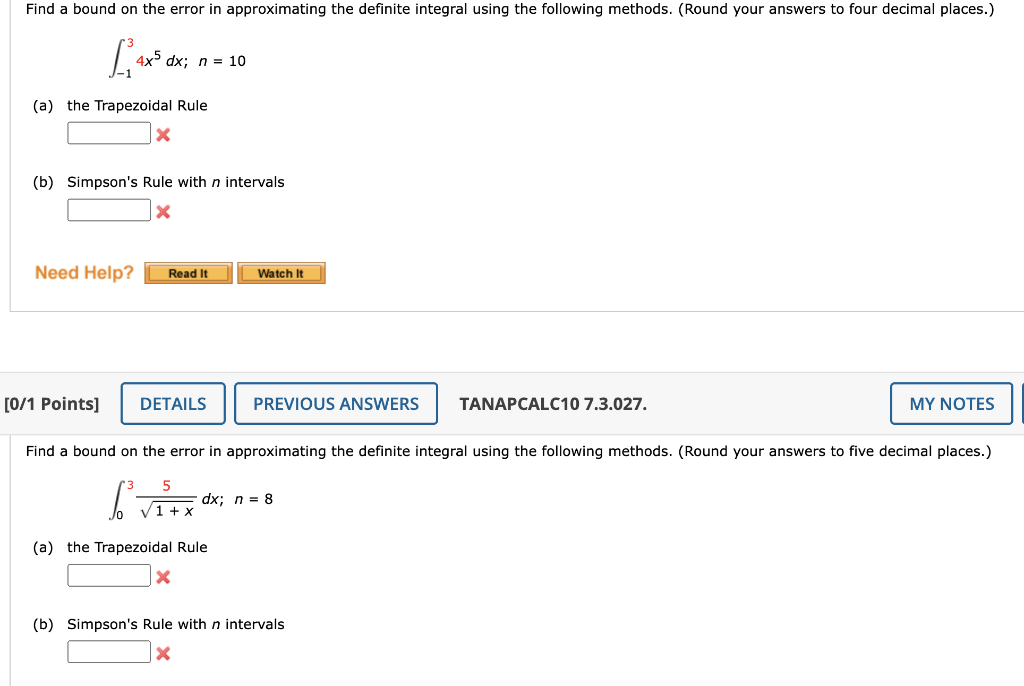 Solved Find a bound on the error in approximating the | Chegg.com