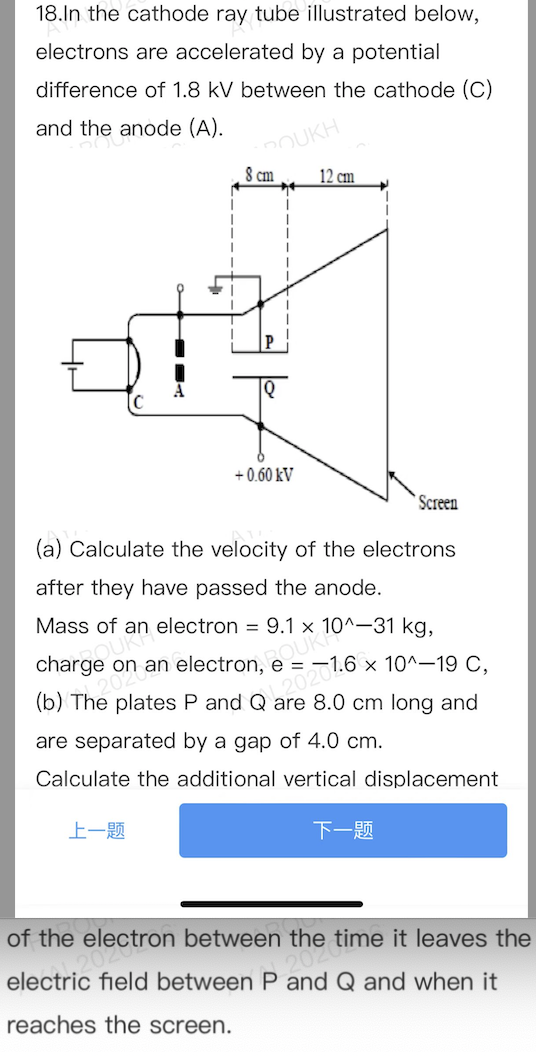 Solved 18.In the cathode ray tube illustrated below, | Chegg.com