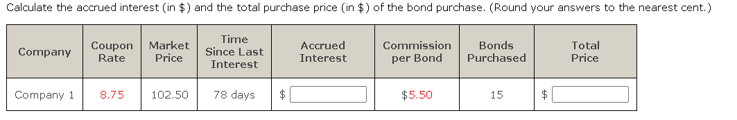 Solved Calculate the accrued interest (in $ ) and the total | Chegg.com