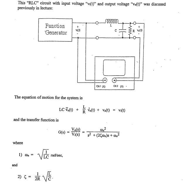 Solved This "RLC" circuit with input voltage " vi(t) " and | Chegg.com