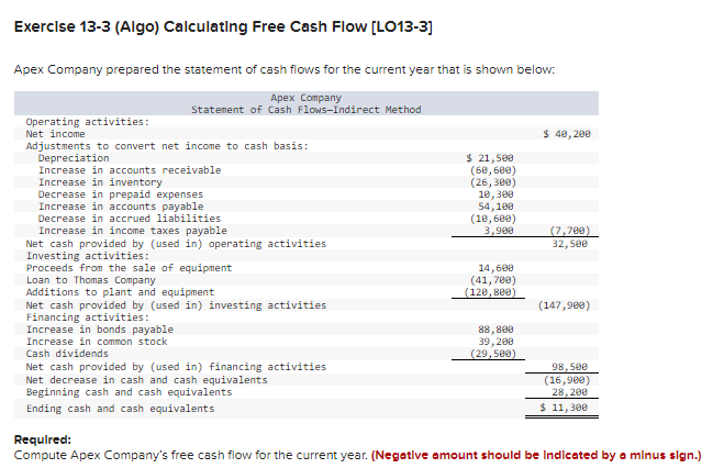 Solved Exerclse 13-3 (Algo) ﻿Calculating Free Cash Flow | Chegg.com