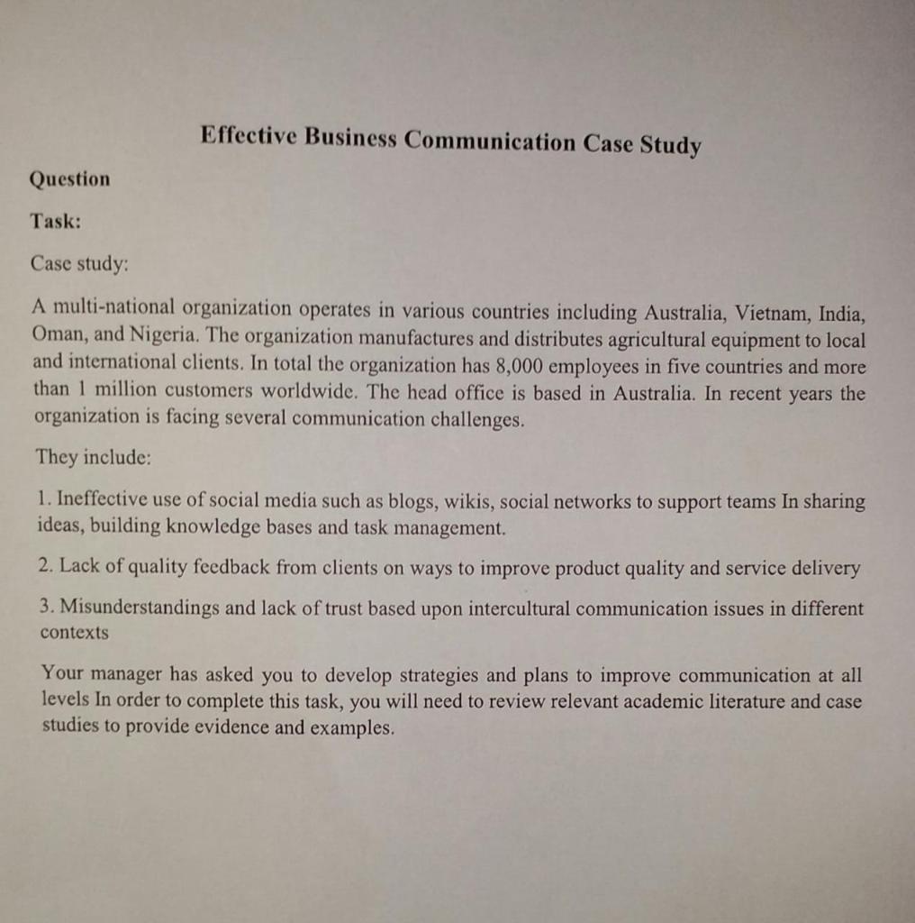 Solved Effective Business Communication Case Study Question | Chegg.com