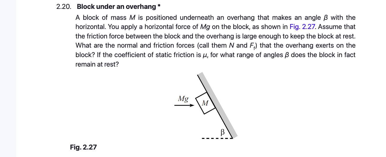 Solved 20. Block under an overhang * A block of mass M is | Chegg.com