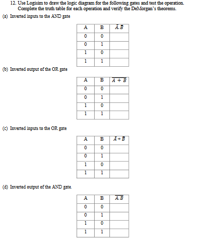 Solved 12. Use Logisim to draw the logic diagram for the | Chegg.com