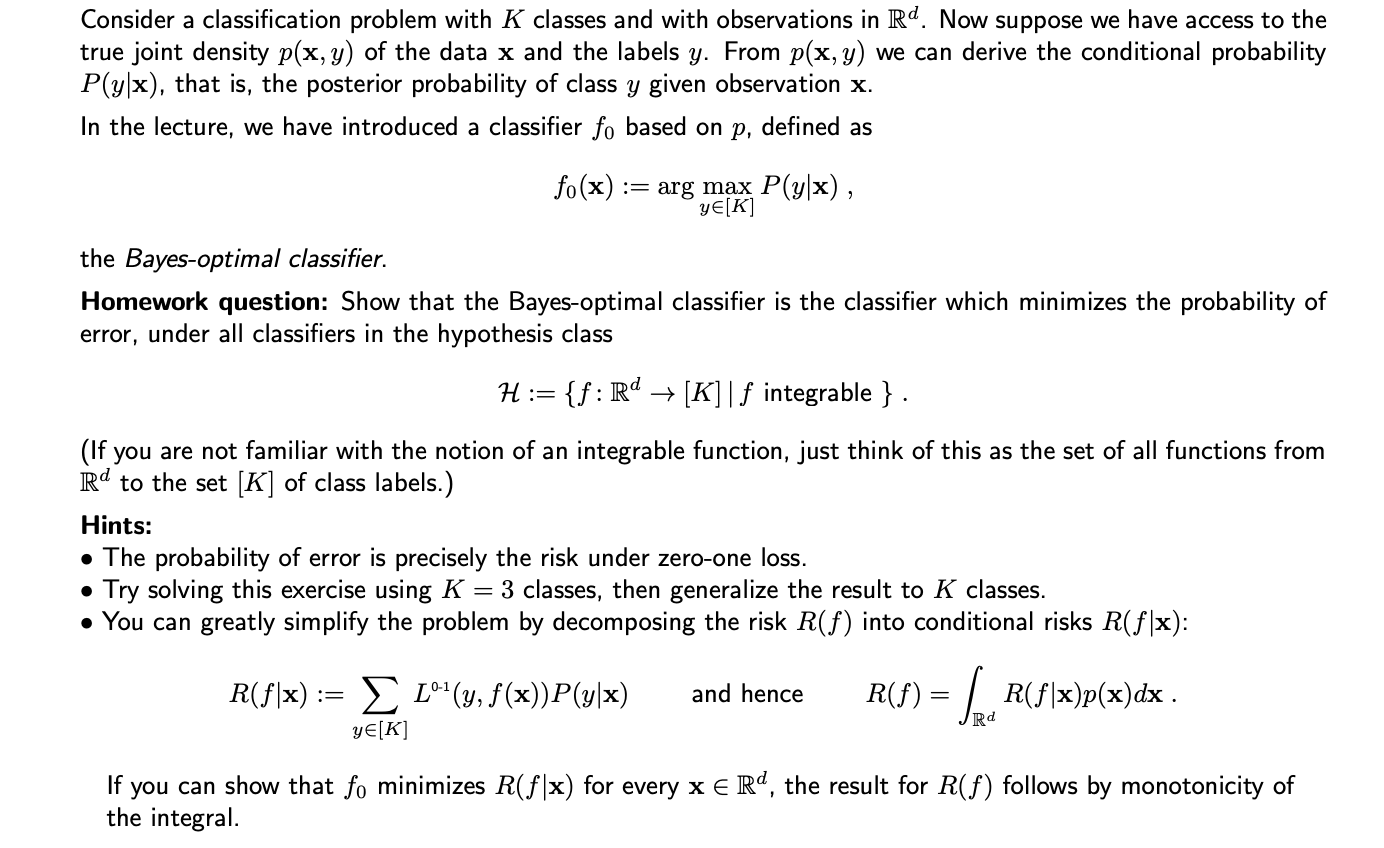 Consider a classification problem with K classes and | Chegg.com