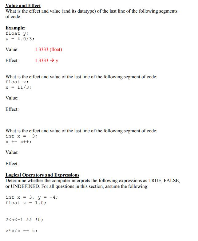 Solved Value and Effect What is the effect and value (and | Chegg.com