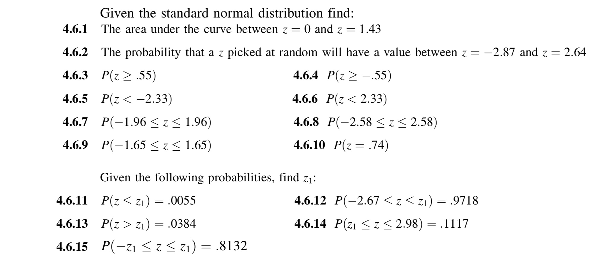 Solved Given the standard normal distribution find:4.6.1 | Chegg.com