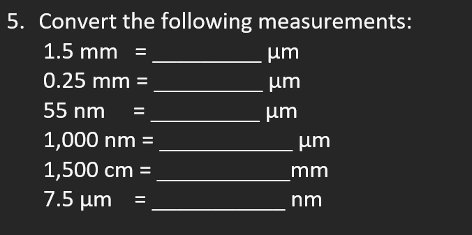 Solved 5. Convert the following measurements: | Chegg.com Solved 5. Convert the following measurements: | Chegg.com