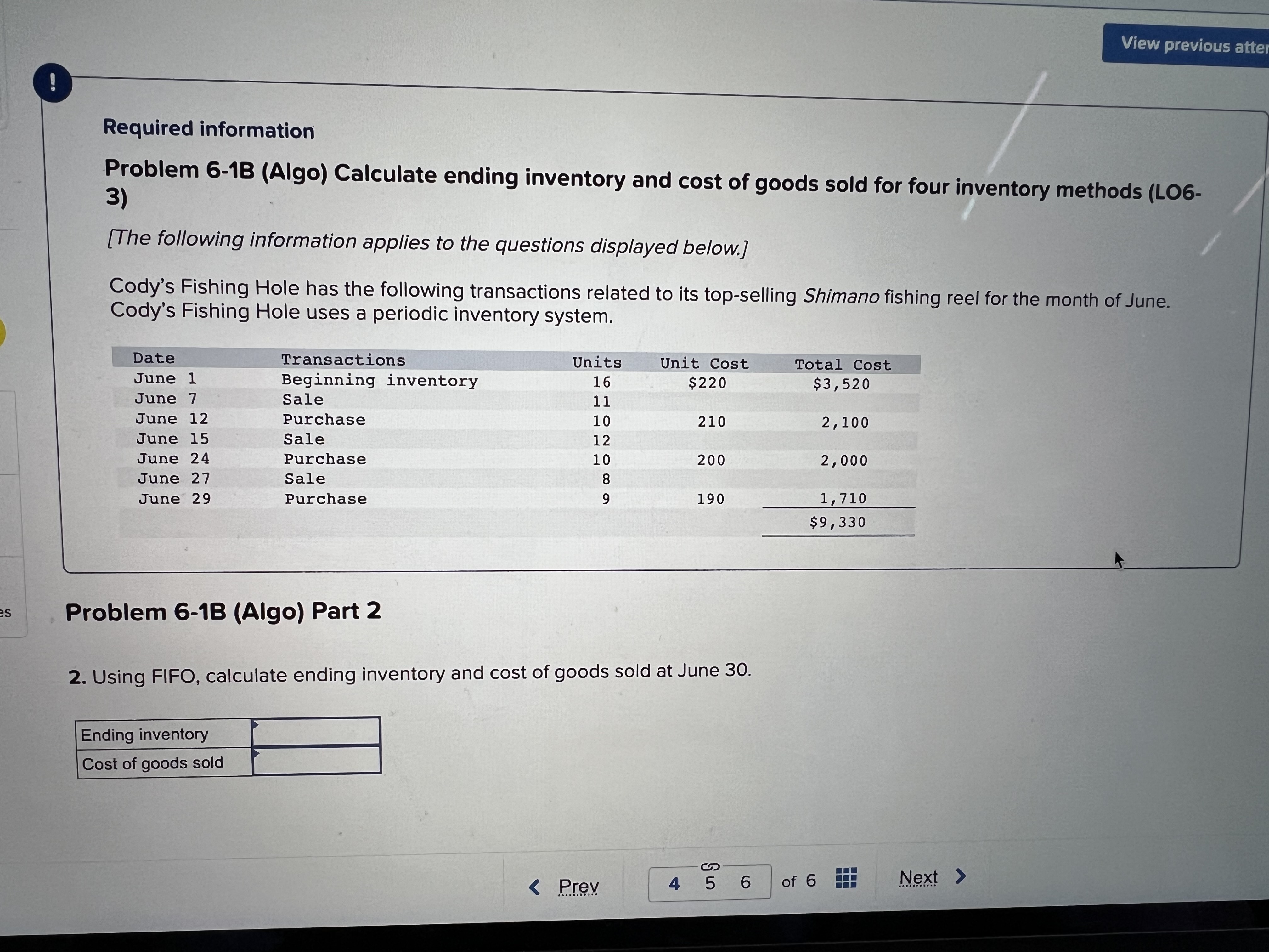 Solved Problem 6-1B (Algo) Calculate ending inventory and | Chegg.com
