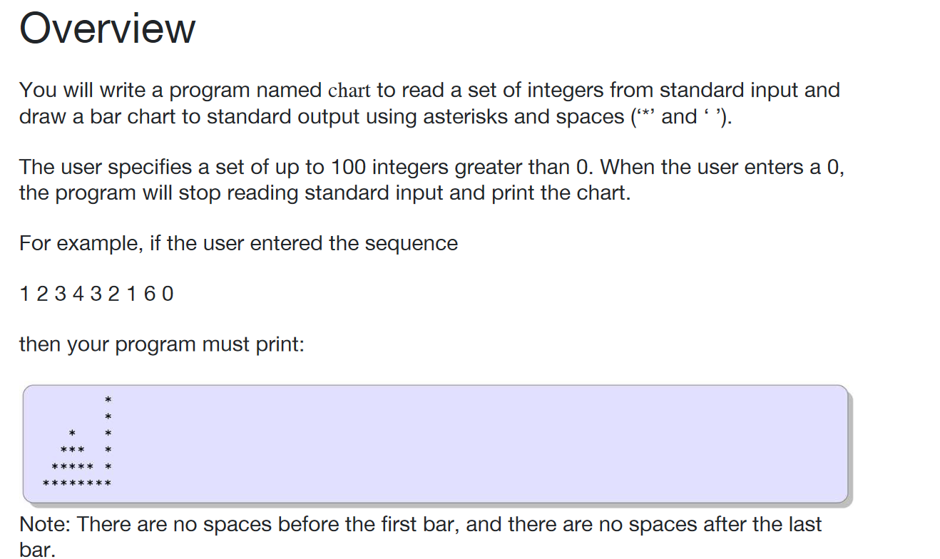 Solved Overview You will write a program named chart to read | Chegg.com