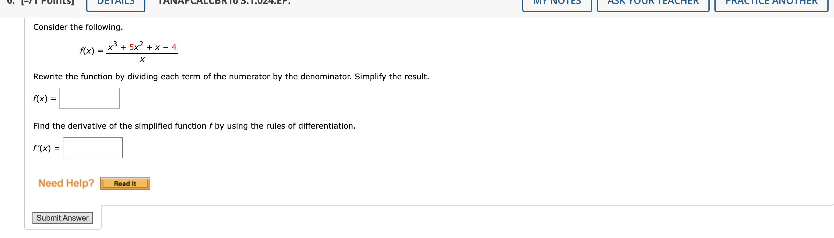 Solved Consider the following.f(x)=x3+5x2+x-4xRewrite the | Chegg.com