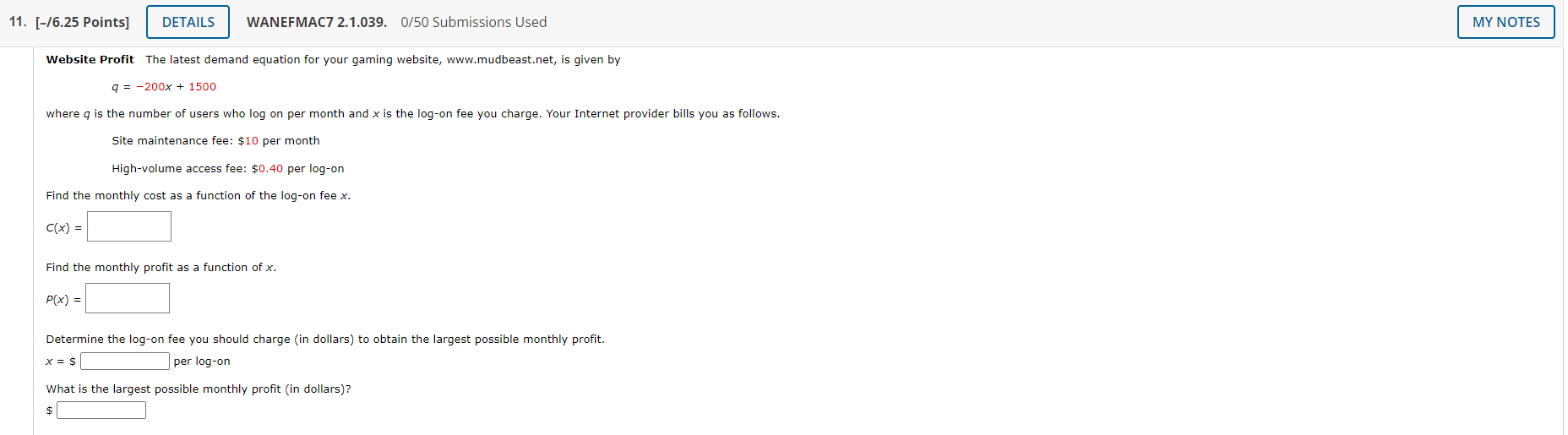 Solved 11. [-76.25 Points] DETAILS WANEFMAC7 2.1.039.0/50 | Chegg.com