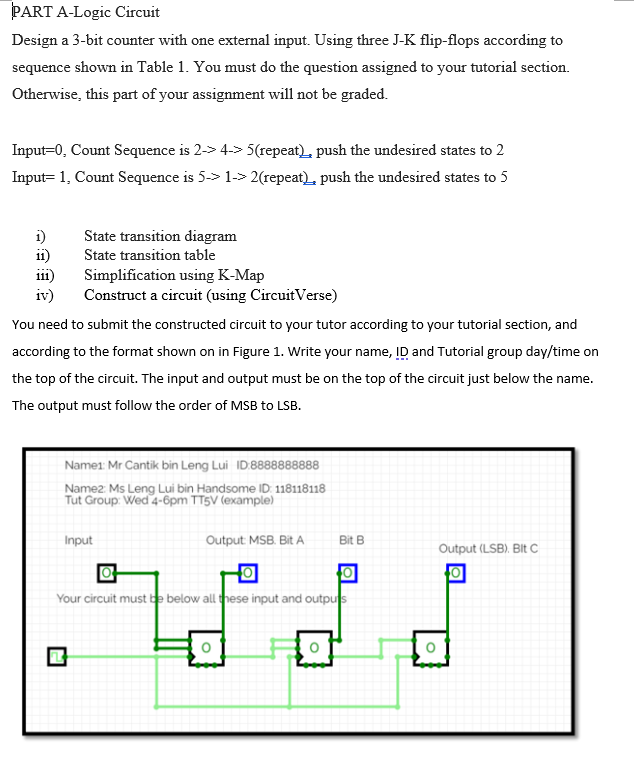 Solved PART A-Logic Circuit Design a 3-bit counter with one | Chegg.com
