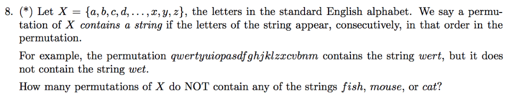 Solved 8. (*) Let X a, b, c, d,... ,z,y,z), the letters in | Chegg.com