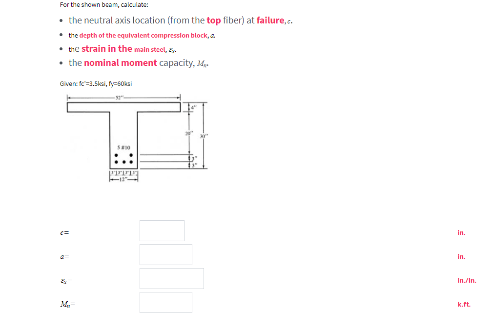 Solved For the shown beam, calculate: • the neutral axis | Chegg.com