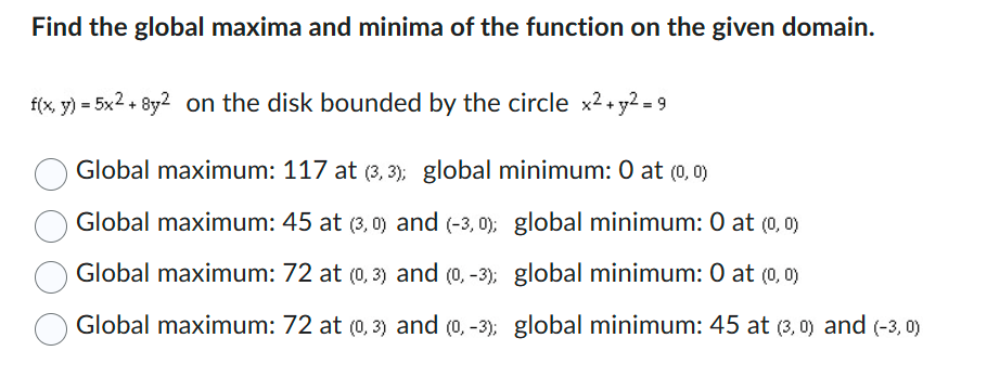 Solved Find the global maxima and minima of the function on | Chegg.com