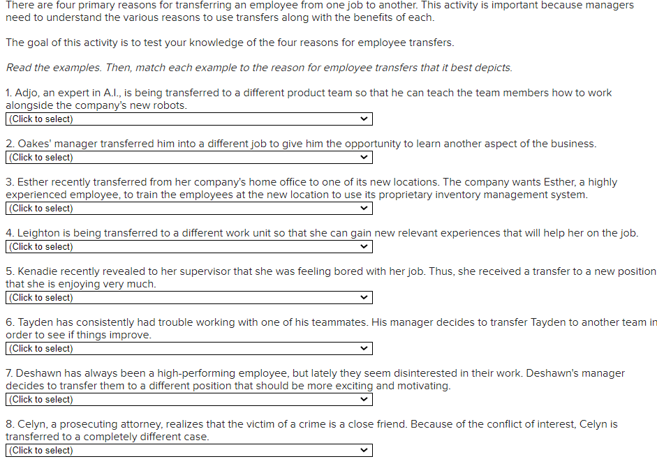 There are four primary reasons for transferring an | Chegg.com
