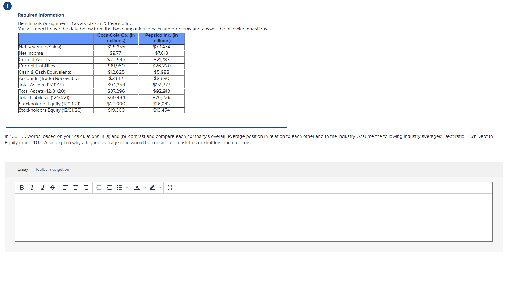 Solved Required information Benchmark Assignment - Coca-Cola | Chegg.com
