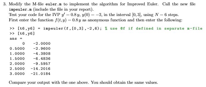 Solved 3. Modify the M-file euler.mn to implement the | Chegg.com