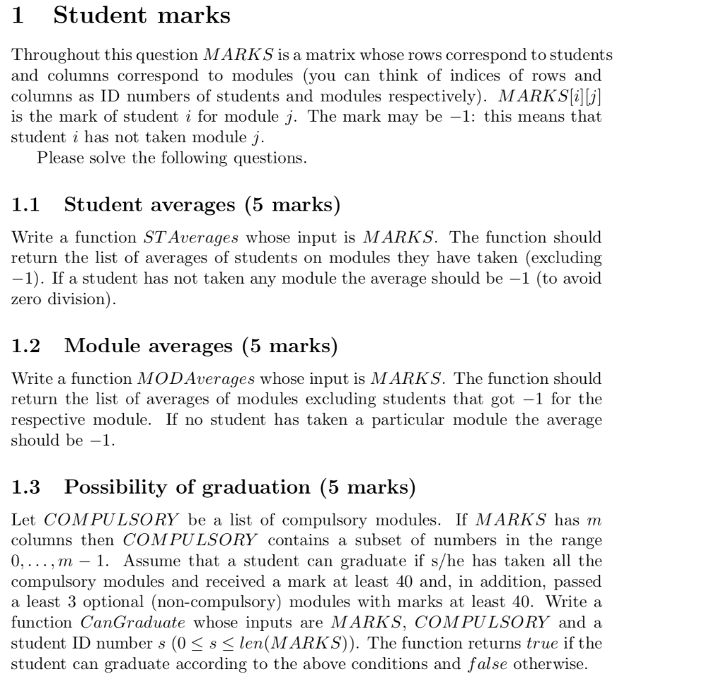 Solved 1 Student marks Throughout this question MARKS is a | Chegg.com