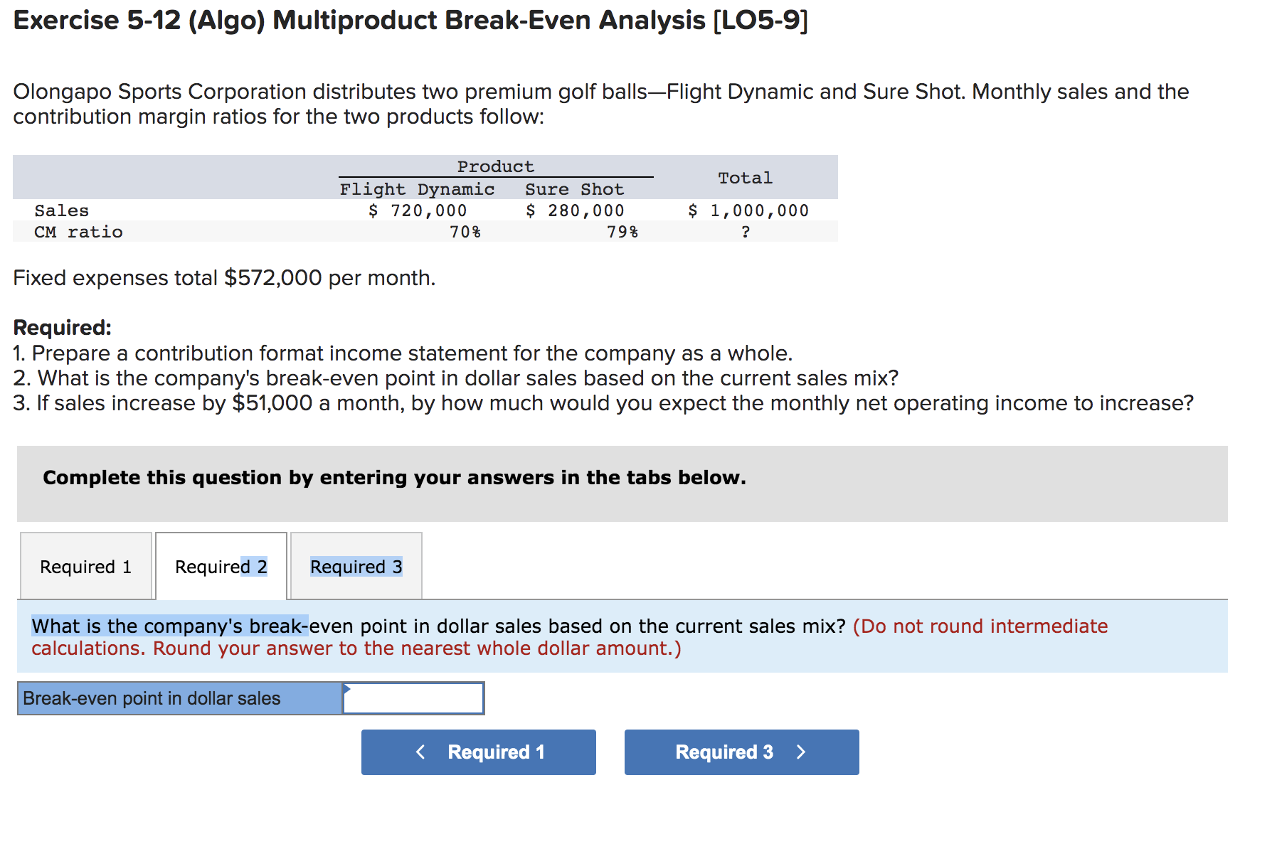 Solved Exercise 5-12 (Algo) Multiproduct Break-Even Analysis | Chegg.com