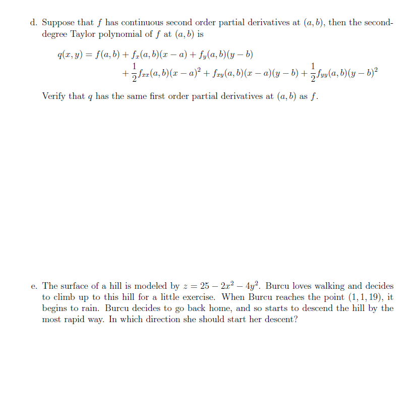 Solved d. Suppose that f has continuous second order partial | Chegg.com