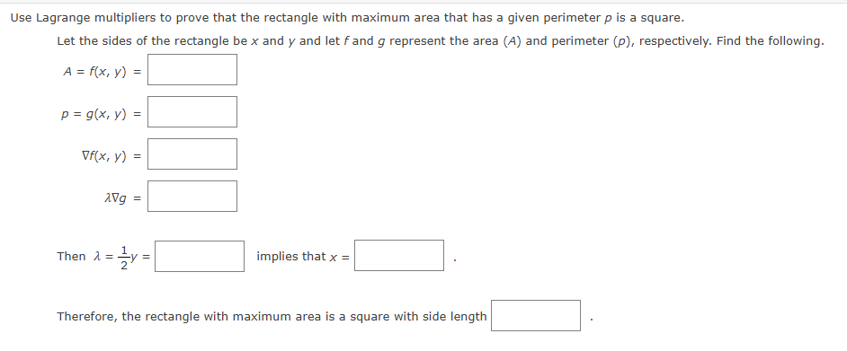 Solved Use Lagrange multipliers to prove that the rectangle | Chegg.com
